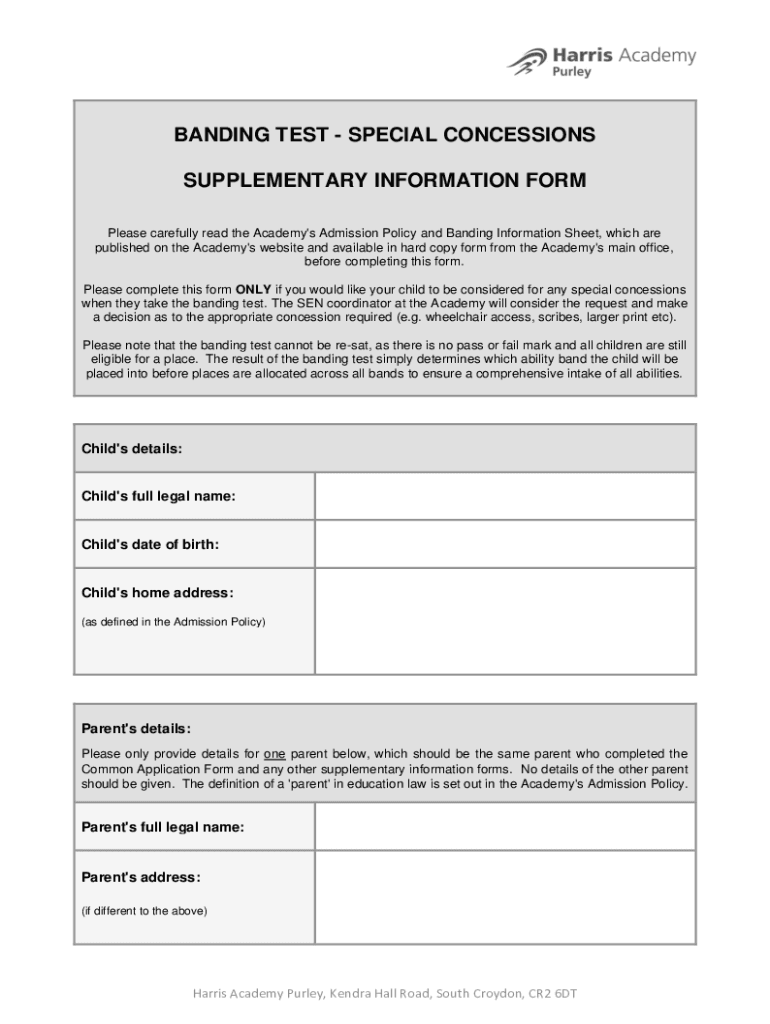 Fillable Online Banding test - special concessions - supplementary ...