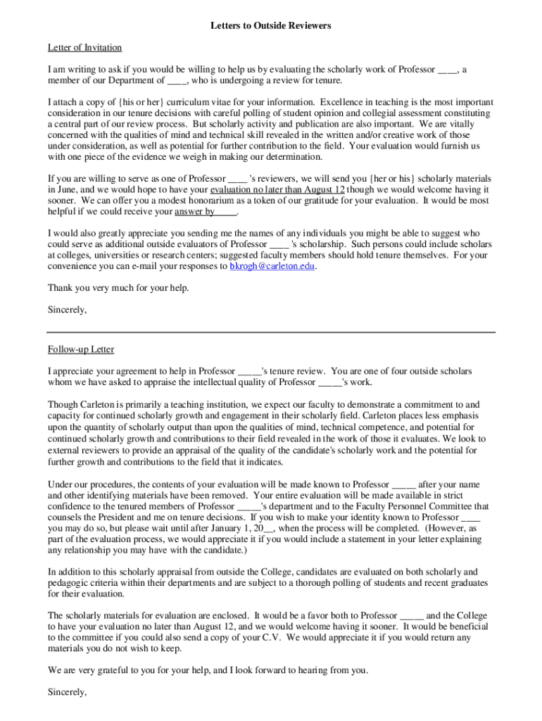 Fillable Online Sample External Reviewers Solicitation Letters (APP 3-60 Resource) Fax Email ...