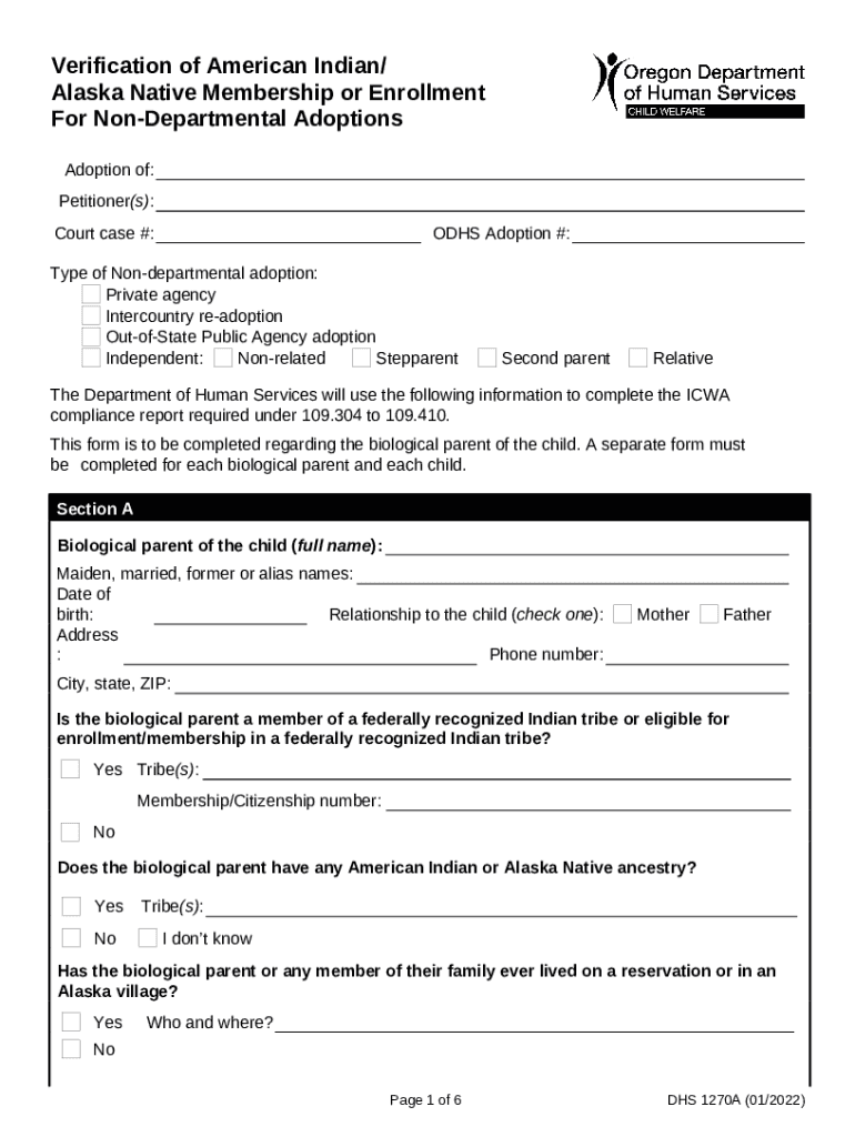 DHS 1270A Verification of American Indian/Alaska Native Membership or ...
