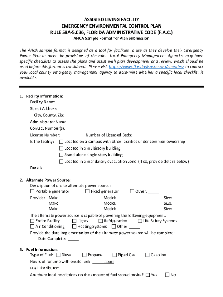 Fillable Online assisted living facility emergency environmental ...