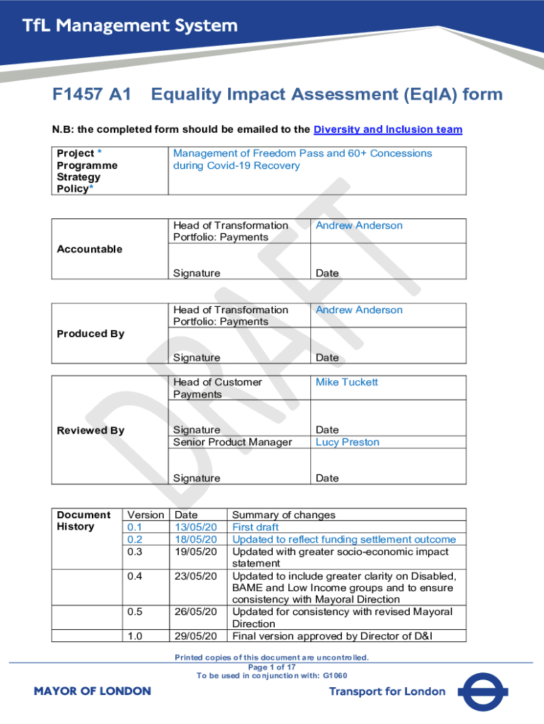 Fillable Online F1457 A1 Equality Impact Assessment (EqIA) form ...