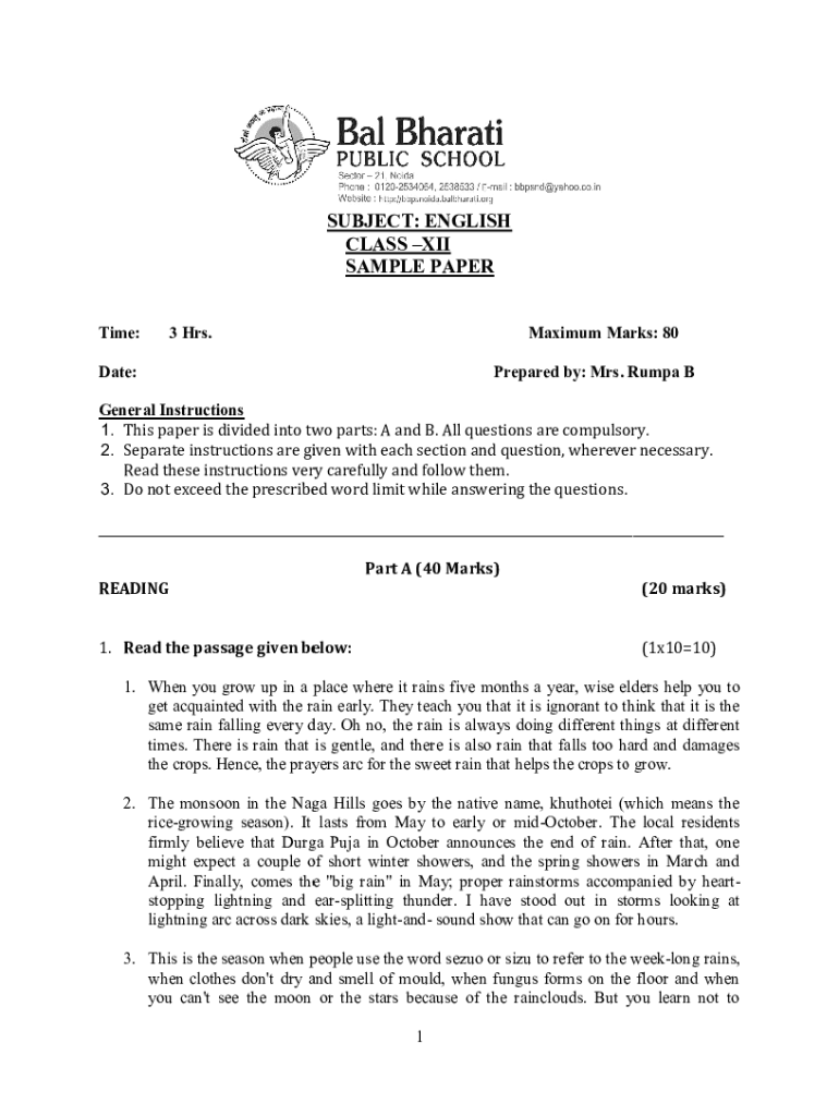 Fillable Online www.embibe.comexamscbse-sample-papers-forCBSE English Sample Paper Class 12 PDF ...