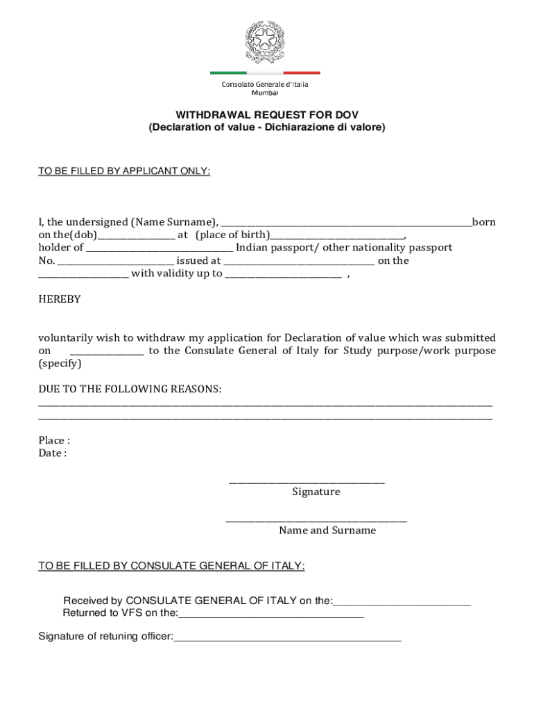 Fillable Online REQUISITE DOCUMENTS FOR DOV FOR STUDY PURPOSES ...