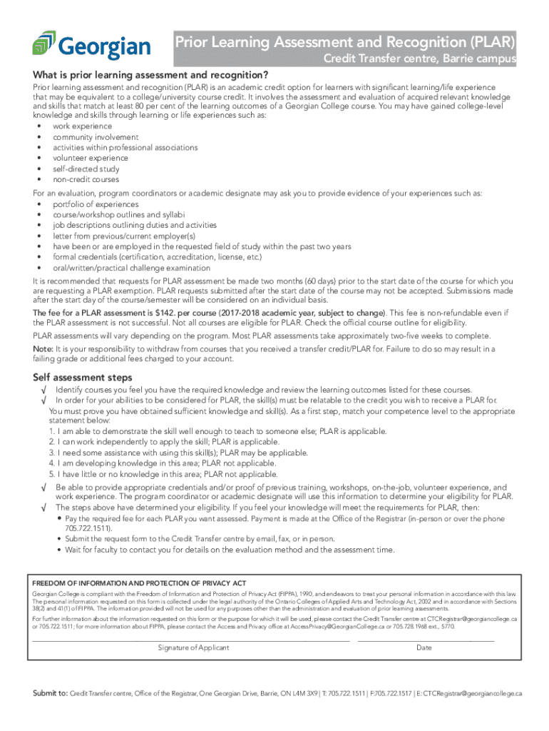 Fillable Online What is Prior Learning Assessment and Recognition (PLAR ...