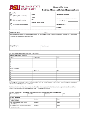 Fillable Online shprs asu Financial Services Business Meals and Related ...