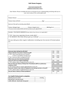 Fillable Online Oral Contraceptive Pill Medical Assessment Form Fax ...