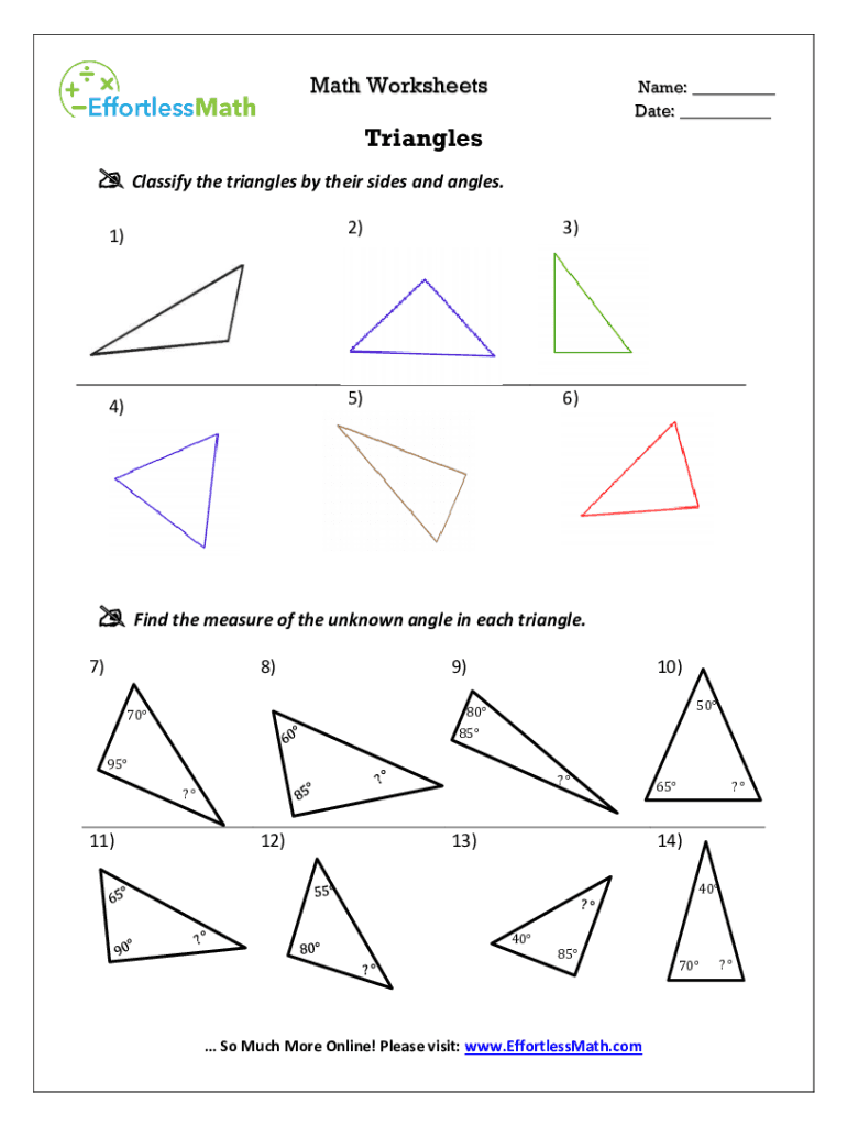 Fillable Online Worksheets for classifying triangles by sides, angles ...
