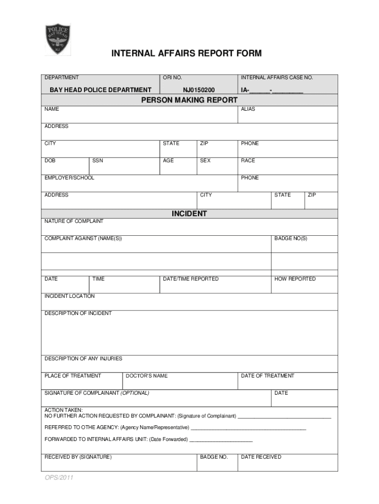 Fillable Online www.uslegalforms.comform-library502294Internal Affairs ...