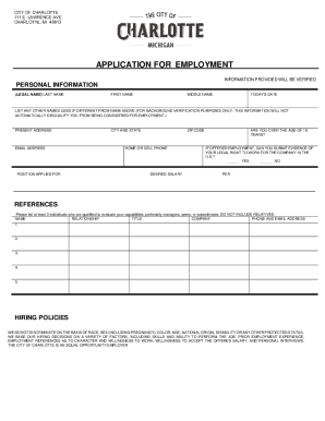 Fillable Online APPLICATION FOR EMPLOYMENT - City of Charlotte ...