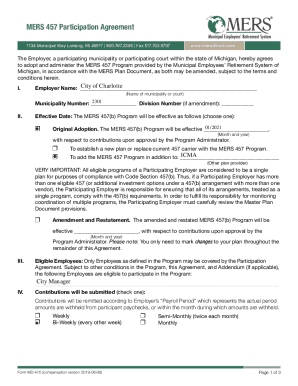 Fillable Online MERS 457 Participation Agreement - City of Charlotte ...