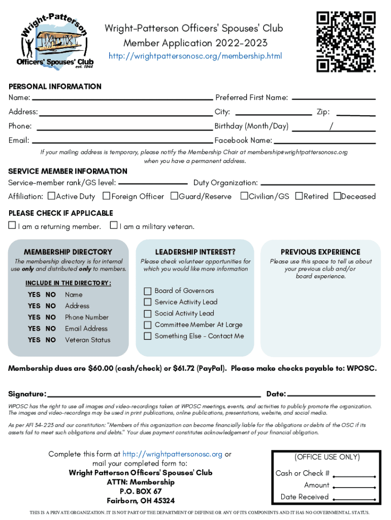 Fillable Online Member Application 2022-2023 - wrightpattersonosc.org Fax Email Print - pdfFiller