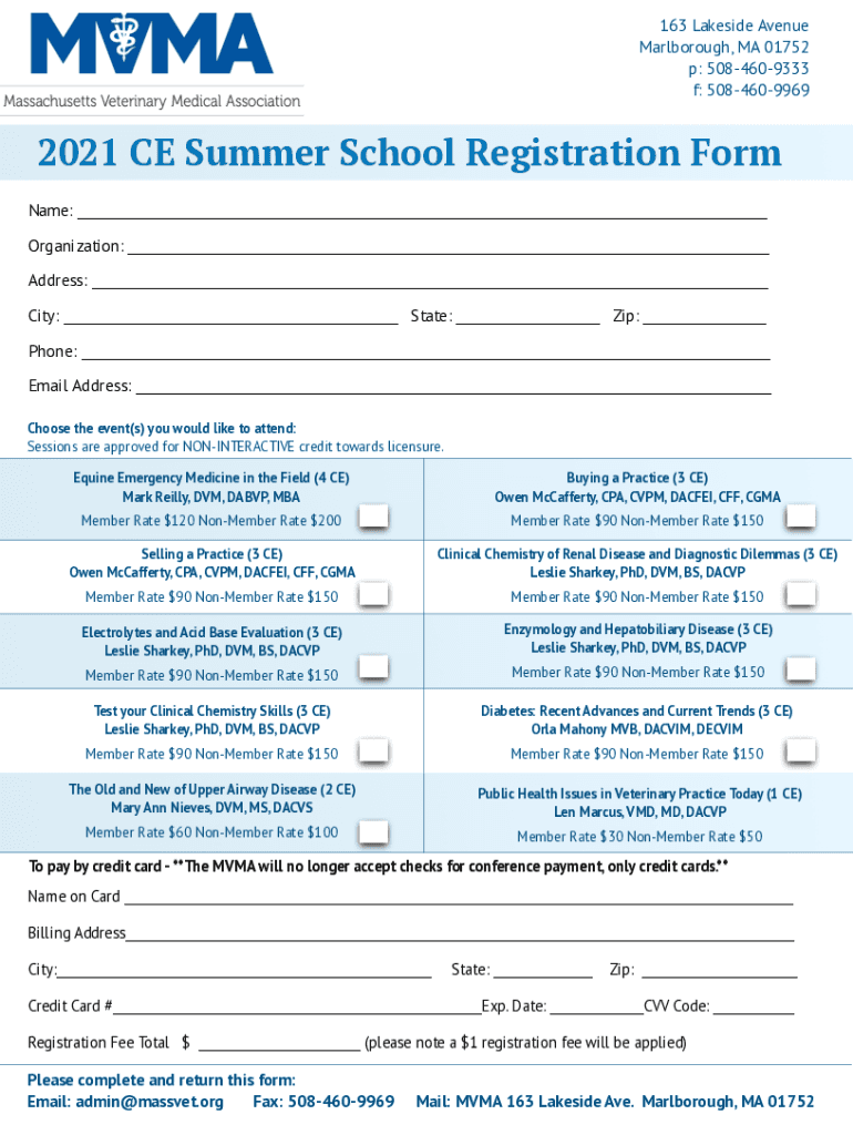 Fillable Online 2021 CE Summer School Registration Form Fax Email Print ...