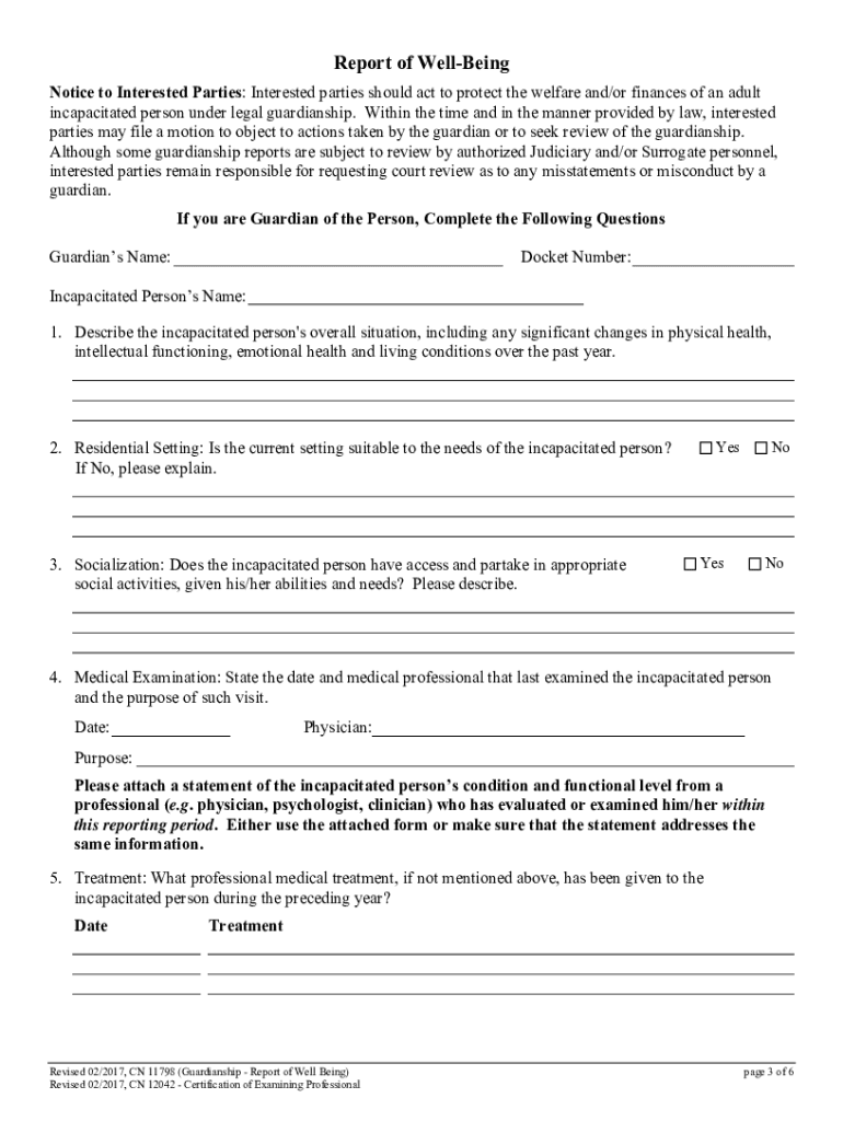 Fillable Online Guardianship - Report of Guardian Cover Page - New ...