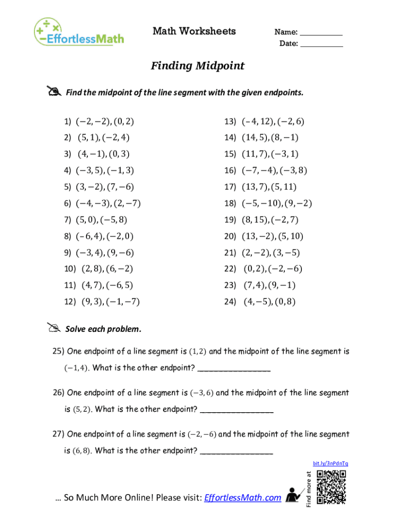 Fillable Online Finding-Midpoint.pdf - Math Worksheets Name:Date ...
