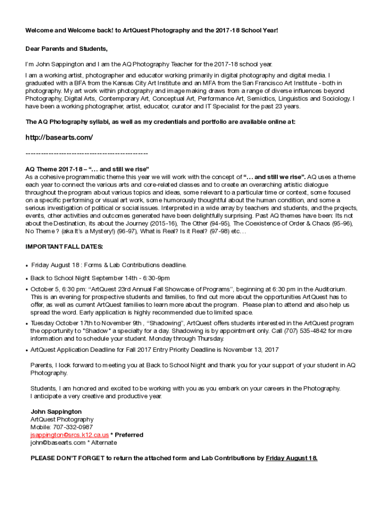 Fillable Online Welcome and Welcome back Fax Email Print - pdfFiller