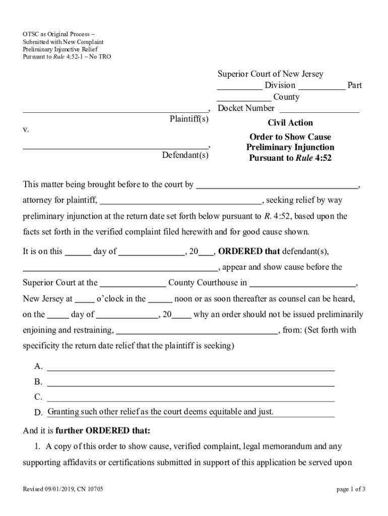 Fillable Online Order to Show Cause Preliminary Injunction Pursuant to ...