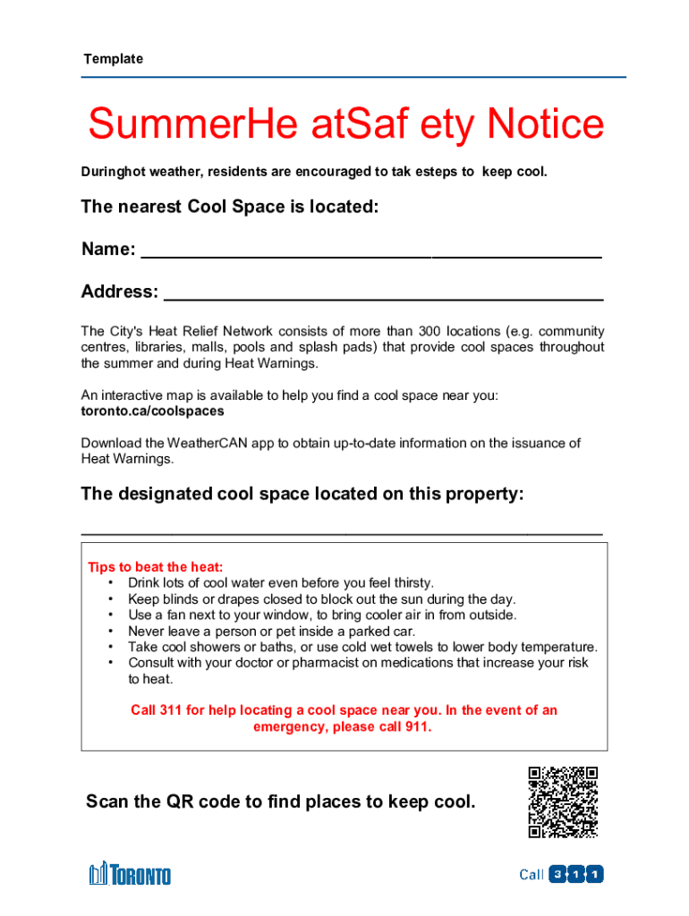 Fillable Online City of Toronto Summer Heat Safety Notice Template Fax ...