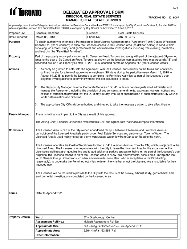 Fillable Online To obtain authority to enter into a Permission to Enter/Licence Agreement (the ...