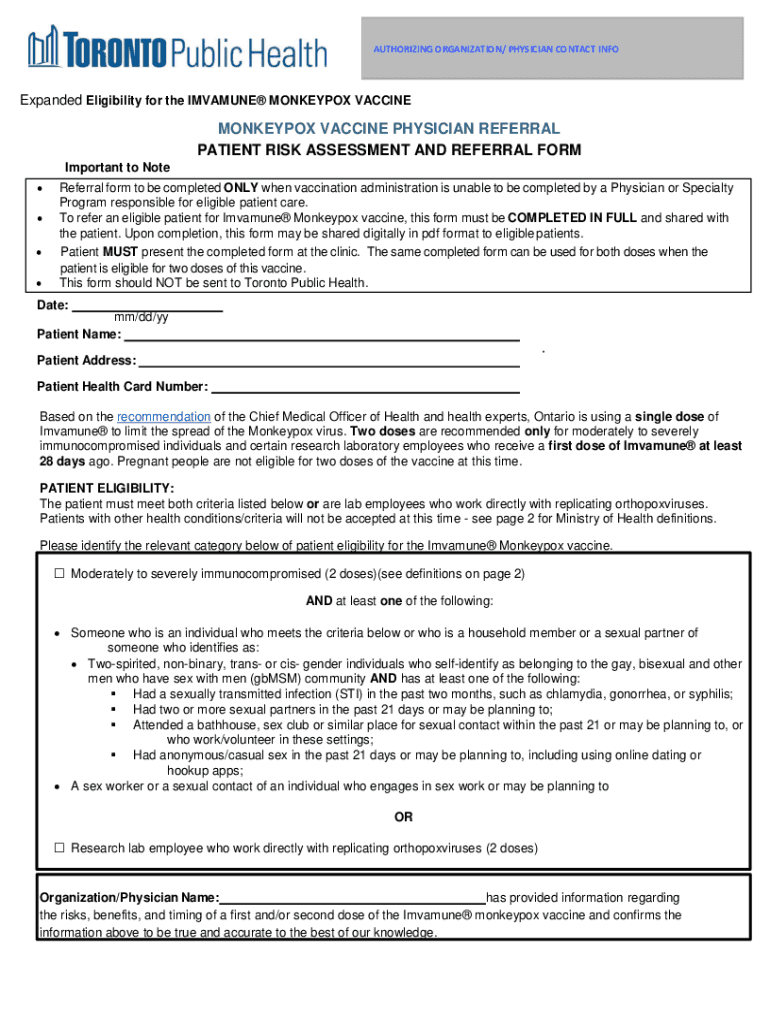 Fillable Online COVID-19 Bosster Dose Referral Form - TPH - City of ...