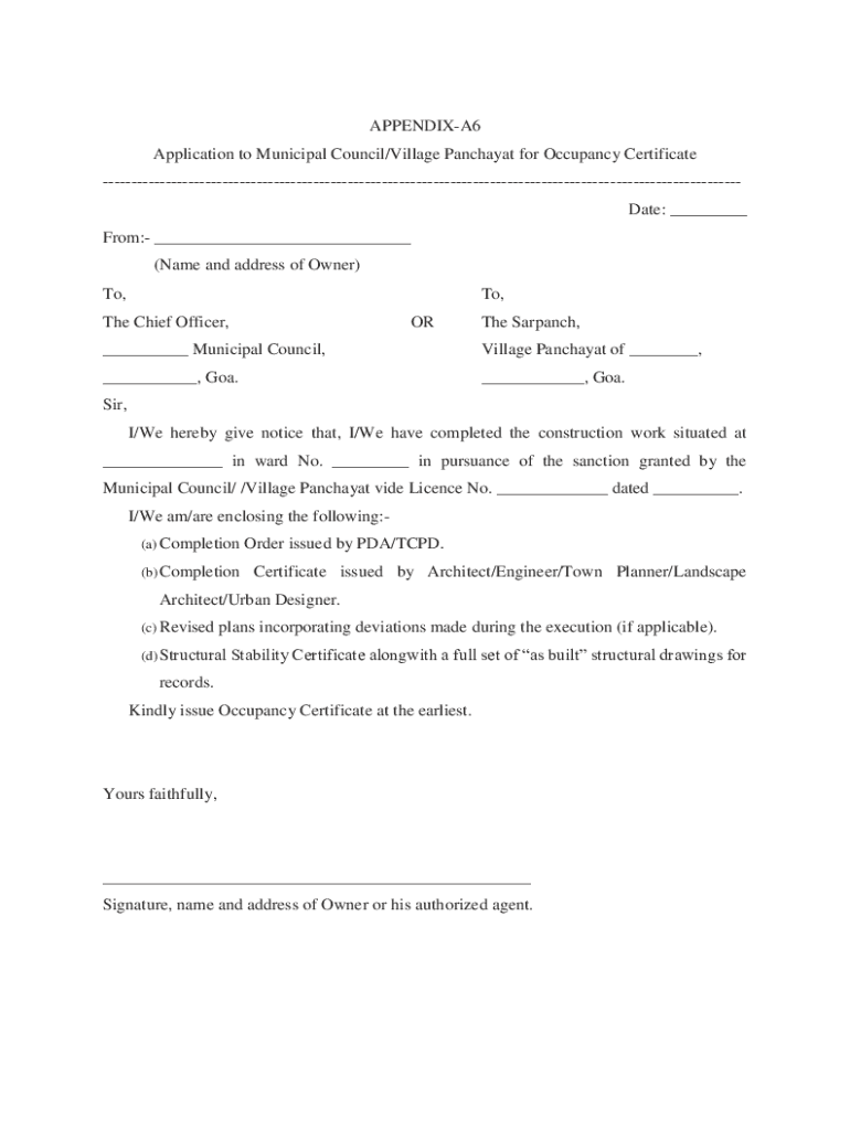 Fillable Online Occupancy Certificate & Completion Certificate ...
