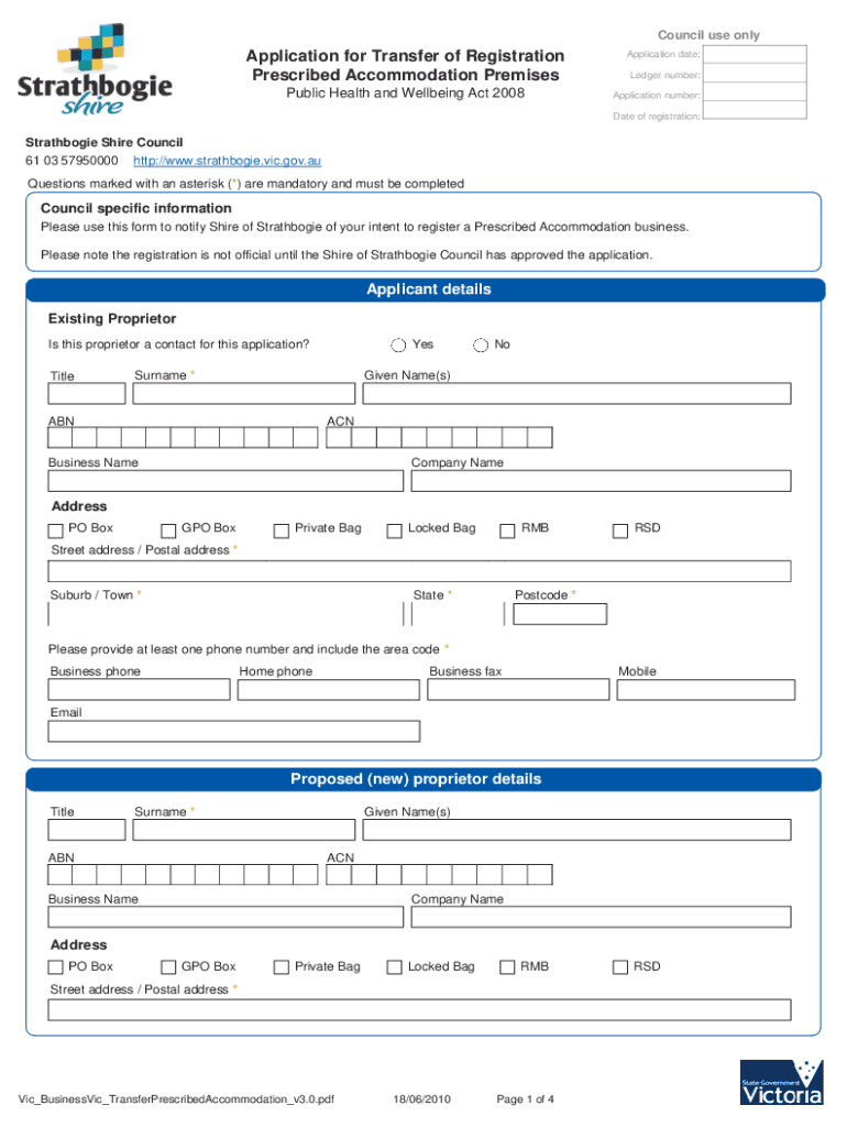 Fillable Online Transfer of Registration Prescribed Accommodation Premises Fax Email Print ...