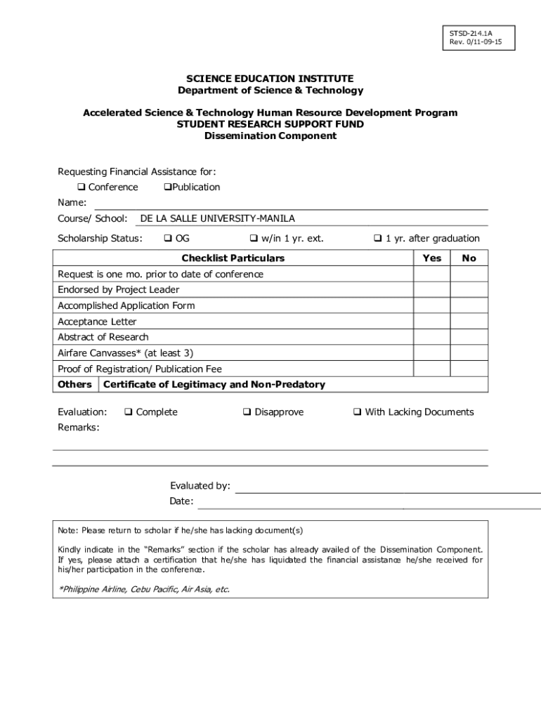 Fillable Online dost-asthrdp-SRSF-Dissemination-Checklist-Form.pdf Fax ...