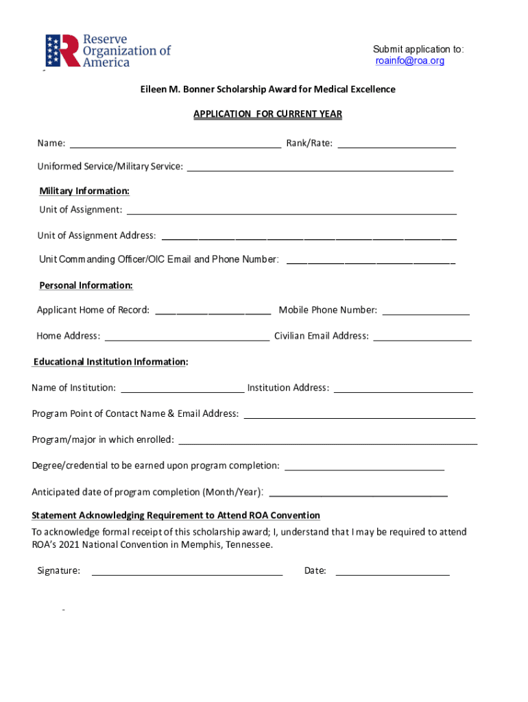 Fillable Online Eileen M. Bonner Scholarship Award for Medical ...