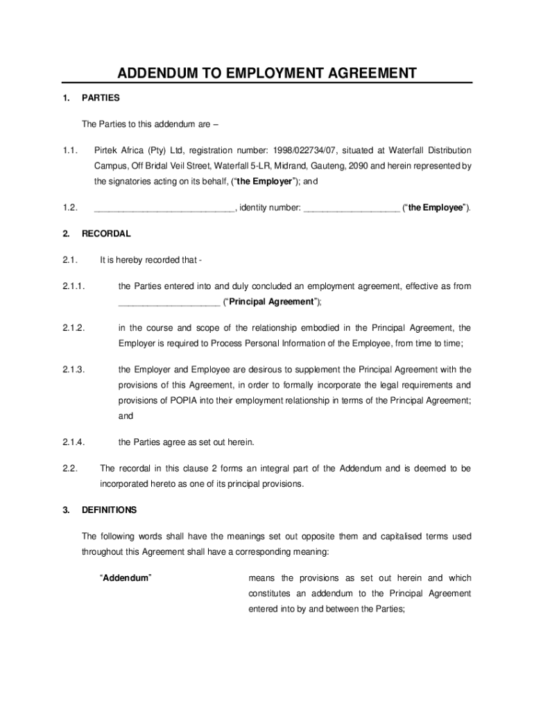 Fillable Online Addendum to the Lease Agreement made and entered into ...