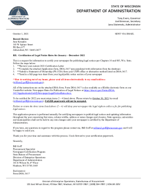 Fillable Online DEPARTMENT OF ADMINISTRATION - Wisconsin DOA - WI.gov ...