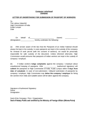 Fillable Online Company Letterhead (Sample) LETTER OF UNDERTAKING FOR ...
