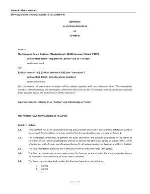 Fillable Online Annex 8: Model contract EFI Procurement reference ...