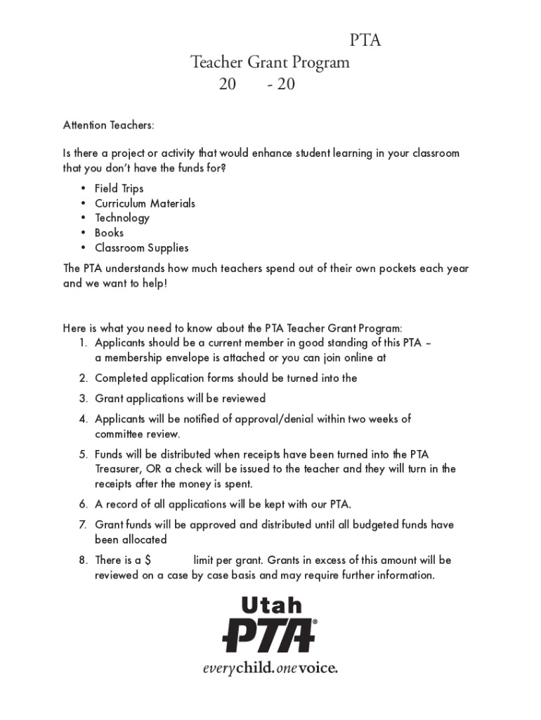 Fillable Online eastoverpta.compta-staff-and-teacher-grant-programPTA ...