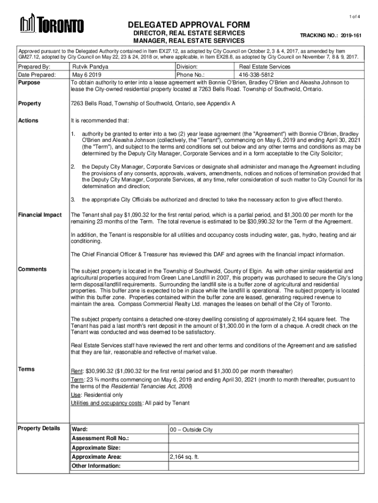 Fillable Online www.toronto.ca 9447/2019/1617263-Bells-Rd1 of 4 ...