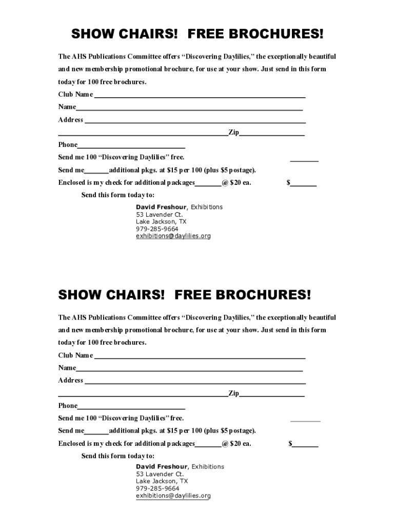 Fillable Online 2018 Request for Brochures - Image Relay Fax Email ...