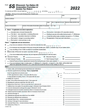 Fillable Online Wisconsin Form 5S Wisconsin Tax-Option (S) Corporation ...