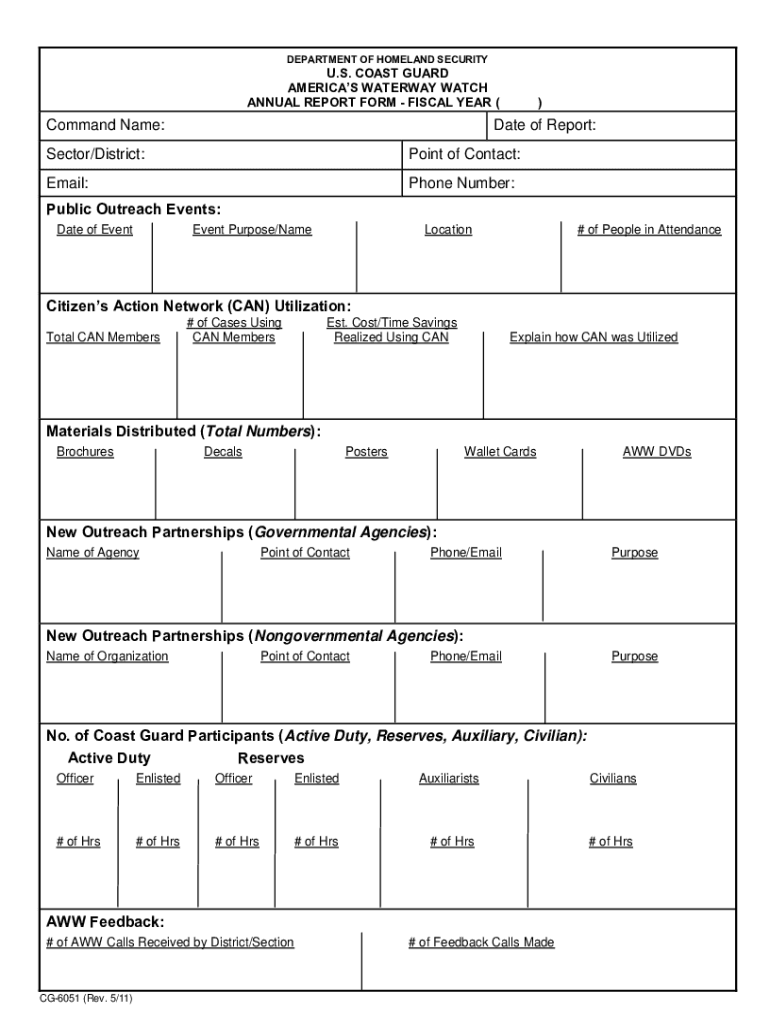 Fillable Online America's Waterway Watch Annual Report Form Fiscal Year ...