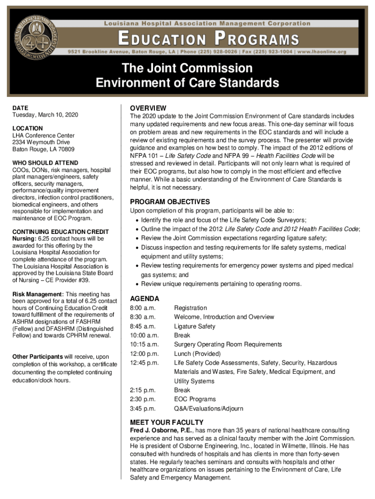 Fillable Online The Joint Commission Life Safety Standards - cdn.ymaws ...