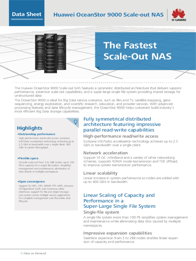 Fillable Online Huawei OceanStor 9000 Scale-out NAS Data Sheet ...
