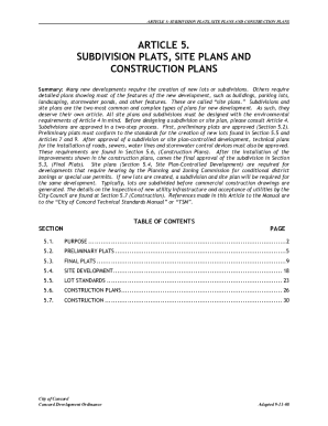 Fillable Online ARTICLE 5. SUBDIVISION PLATS, SITE PLANS AND ...