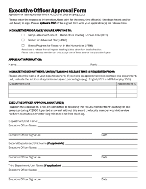 Fillable Online Executive Officer Approval Form - University of ...