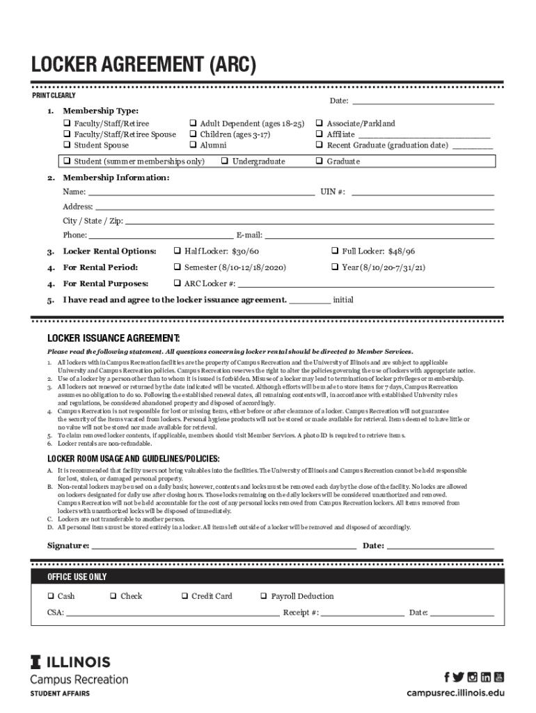 Fillable Online campusrec illinois Locker Agreement AllYear-ARC ...