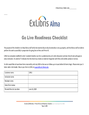 Fillable Online Go Live Readiness Checklist - University of Illinois ...