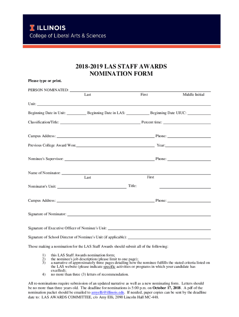 Fillable Online 2018-2019 LAS STAFF AWARDS NOMINATION FORM Fax Email Print - pdfFiller