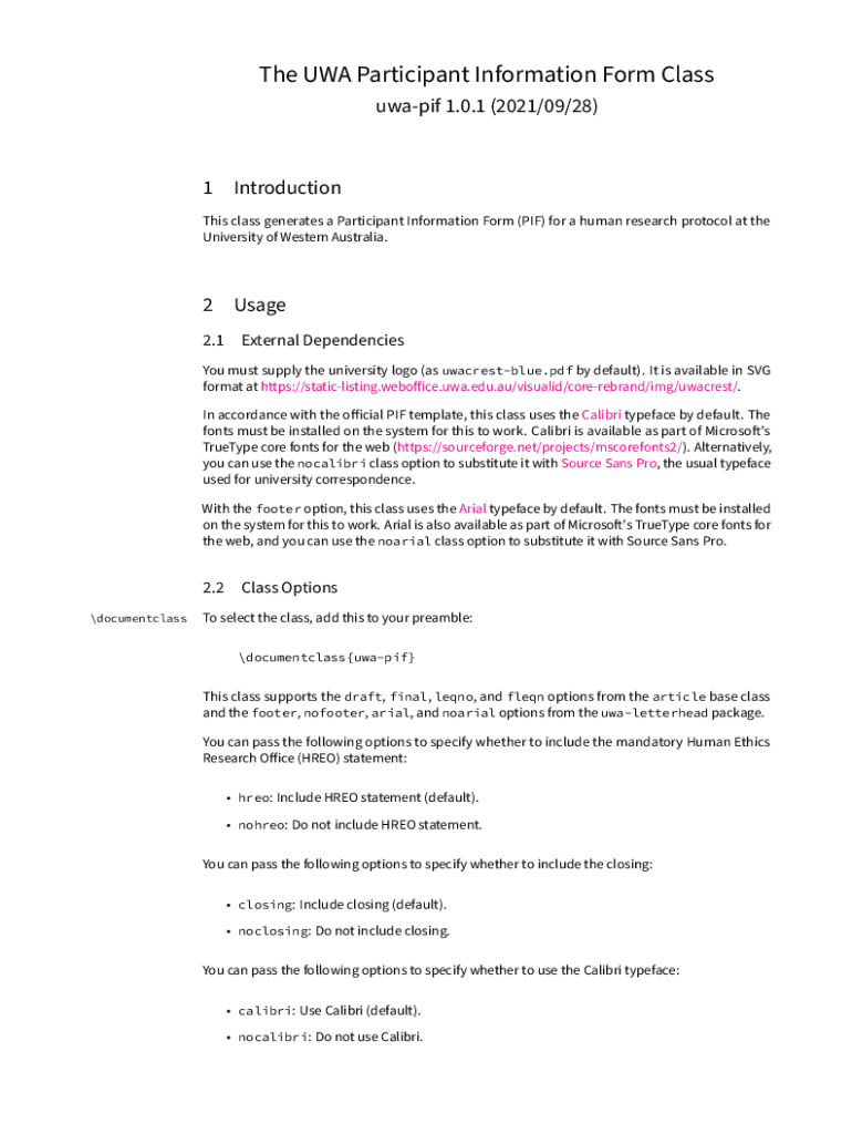 Fillable Online The UWA Participant Information Form Classuwa-pif 1.0.1 ...