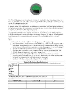 Fillable Online Oakleys Got Talent Registration Form FIRST NAME LAST ...