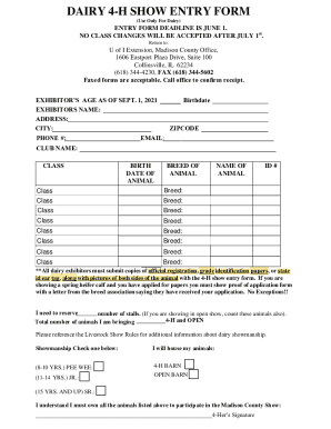 Fillable Online extension illinois DAIRY 4-H SHOW ENTRY FORM Fax Email ...