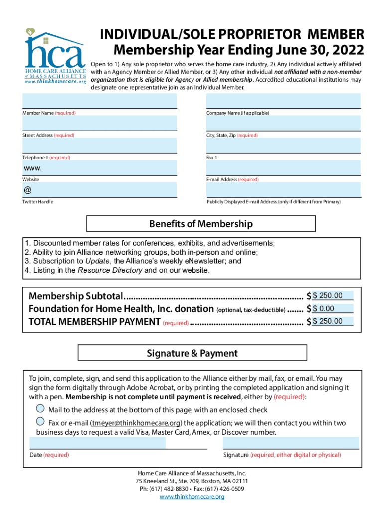 Fillable Online INDIVIDUAL/SOLE PROPRIETOR MEMBER Membership Year ...