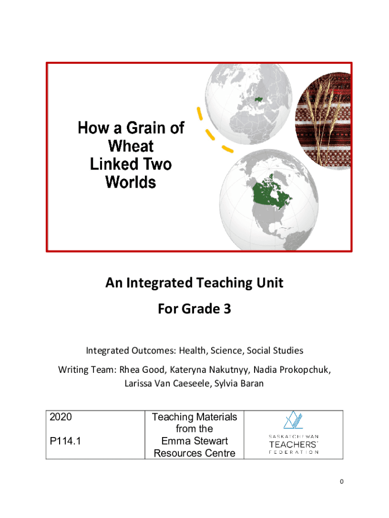 Fillable Online An Integrated Teaching Unit For Grade 3 - Saskatchewan ...