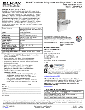 Fillable Online Elkay EZH2O Bottle Filling Station with Single ADA Cooler ... Fax Email Print ...