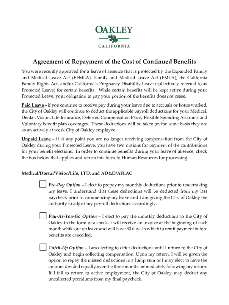 Fillable Online Agreement of Repayment of the Cost of Continued ...